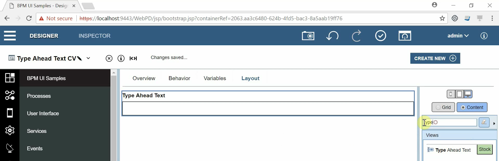Type Ahead Text from List Sample in IBM BPM