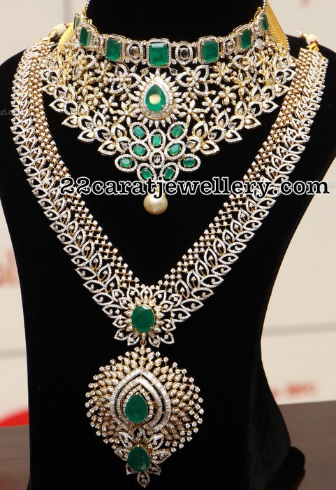 Astonishing Diamond Emerald Sets - Jewellery Designs