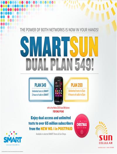 SMART- SUN MERGER P 549 UNLIMITED POST PAID DUAL PLAN ~ Travel ...