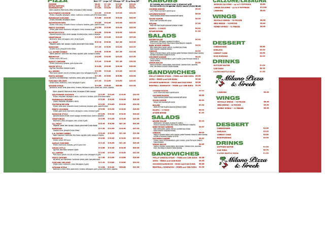 Milano Pizza: Milano Pizza Menu