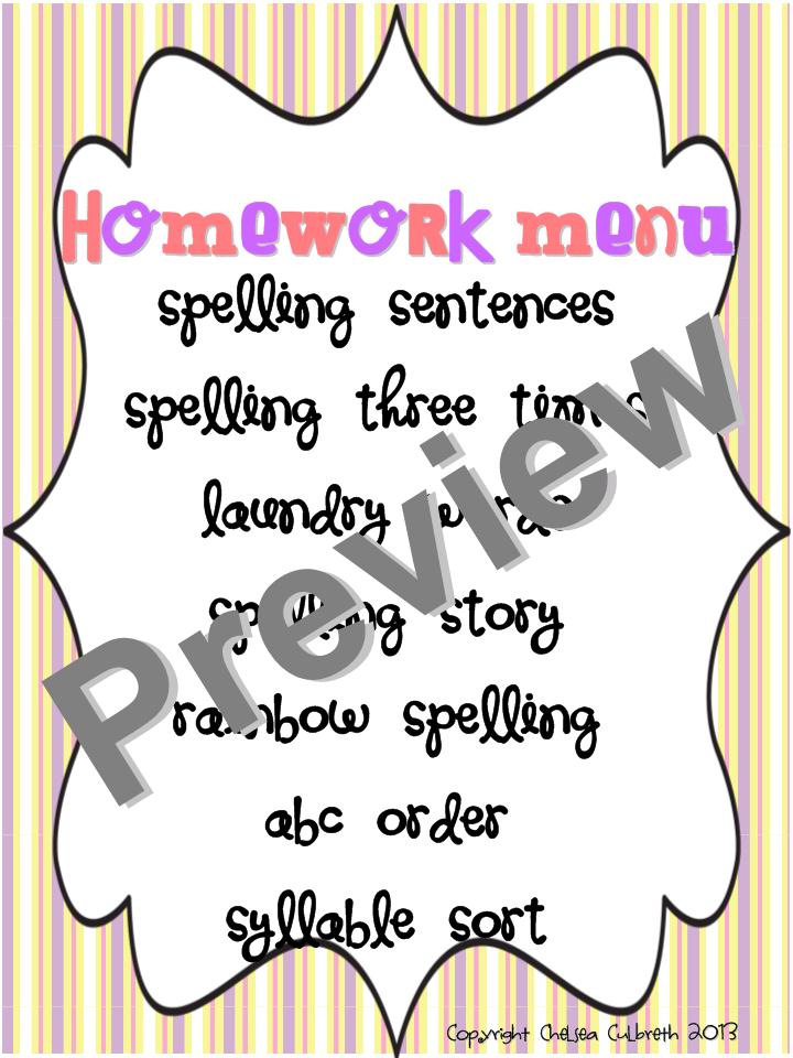 Blooming Into First Grade: Spell It Out! Spelling Homework Menu