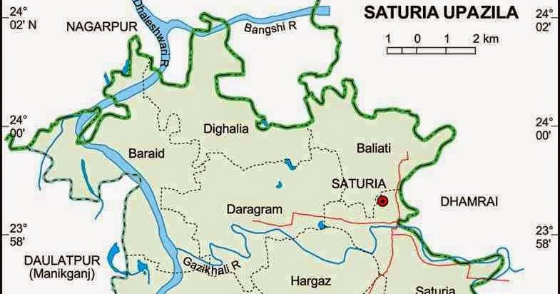 Saturia Upazila Map, Manikganj District, Bangladesh