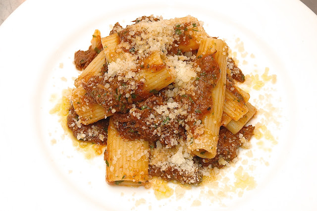 nueva cocina: Ragu of Oxtail & Pork Belly, Rigatoni, Pecorino