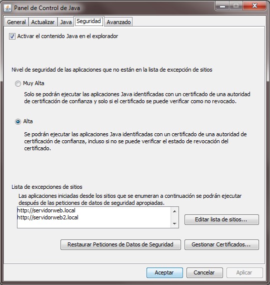 Añadir Url A Las Excepciones De Java Via Gpo