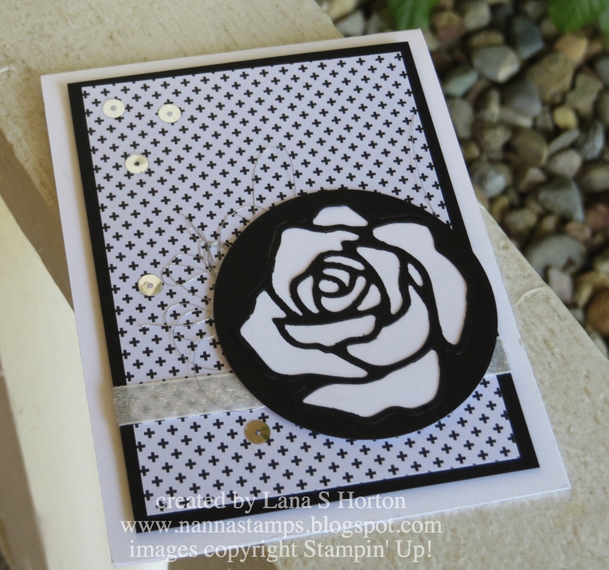 Stamping with Nanna: Black And White Rose Card