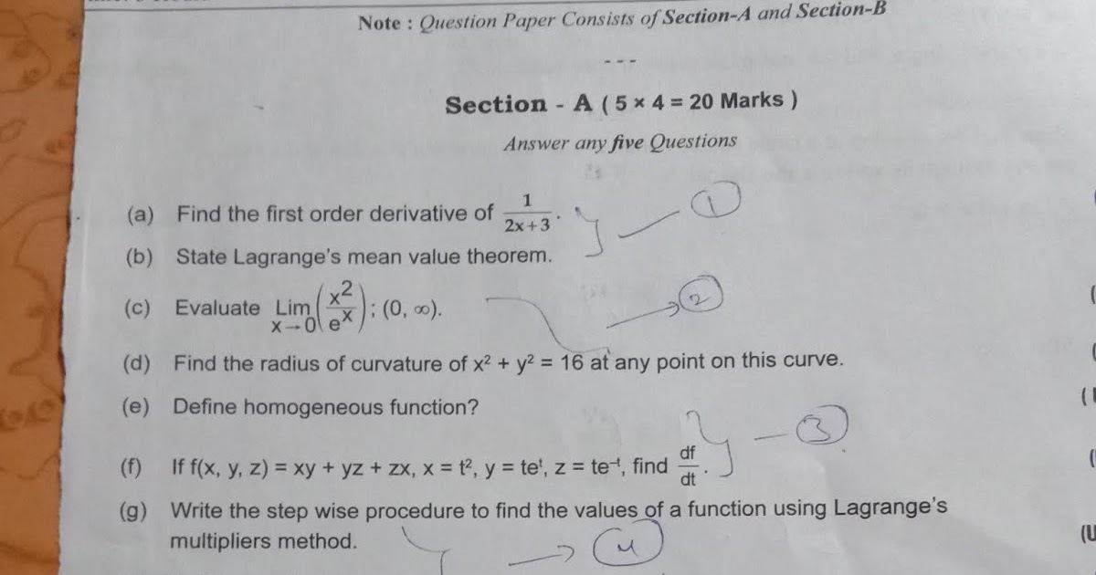 Degree Sem 1 maths Important Questions