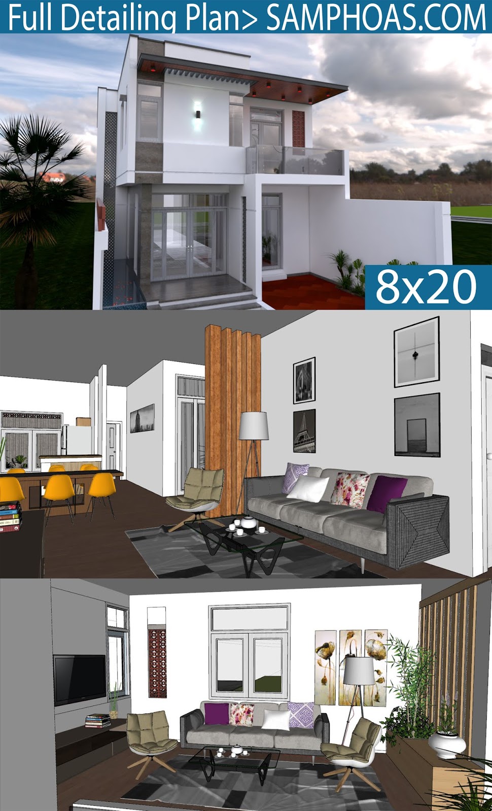 Interior Design Home Plan 8x20m Walk Through - House Plan Map