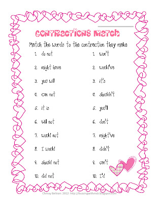 3-6 Free Resources: Heart-Themed Contractions Match Freebie