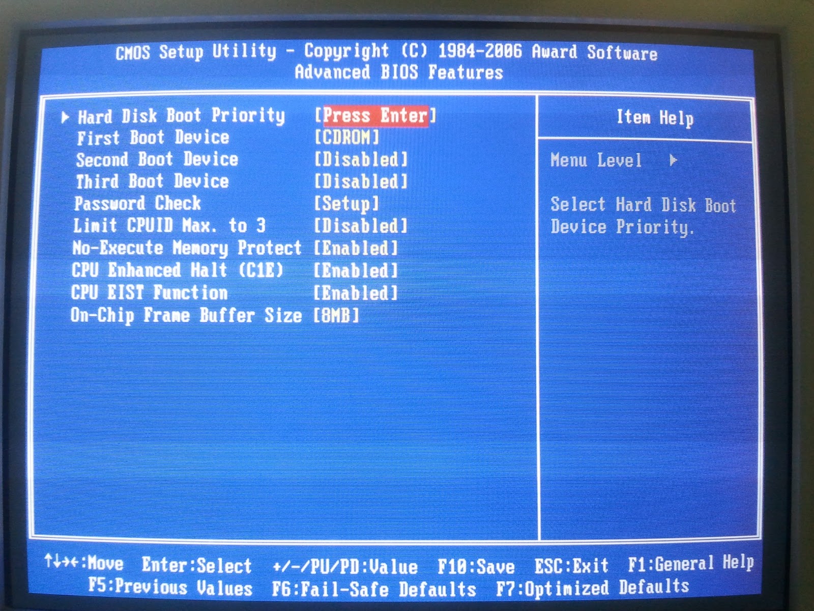Sewdewks: Menús de una BIOS