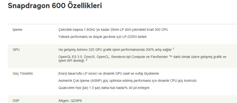 Snapdragon 600 ~ İşlemci Özellikleri Processors