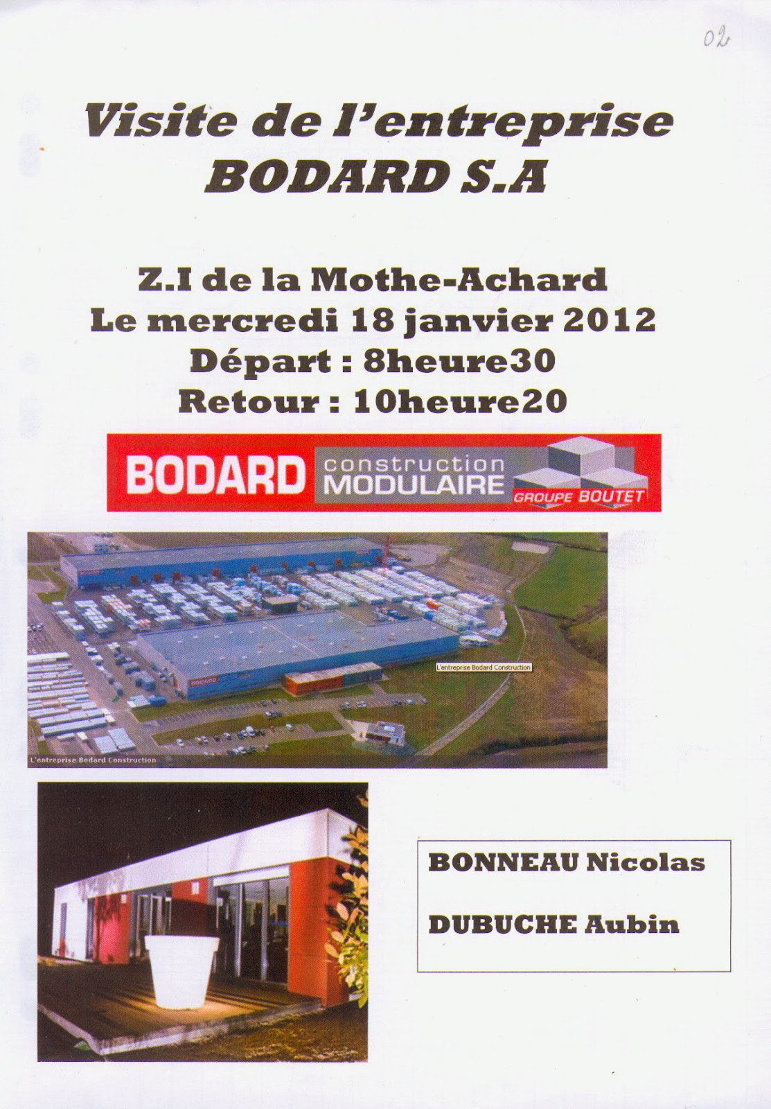Découverte Professionnelle: "BODARD" : Travail à réaliser.