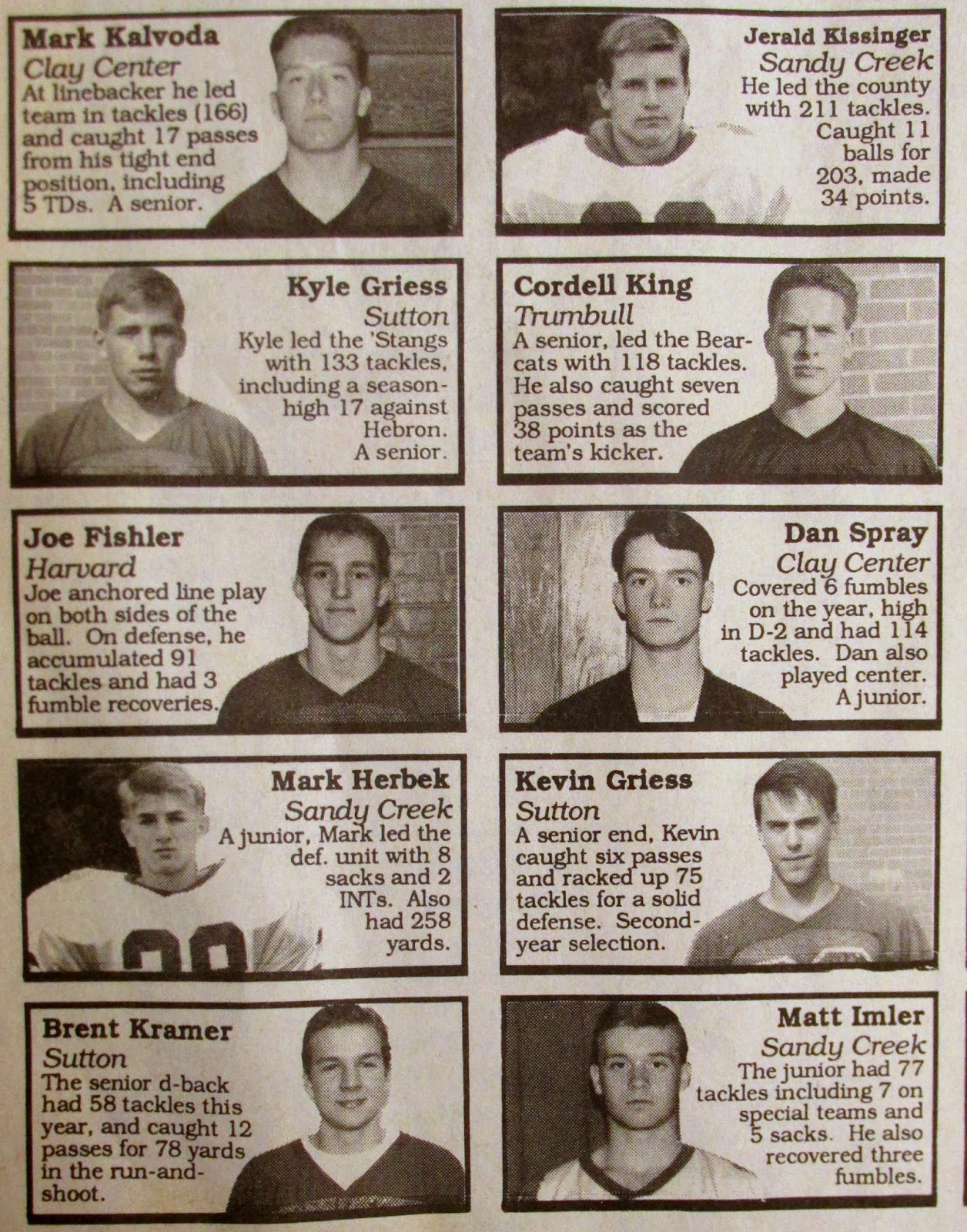 Sutton Nebraska Museum: 1993 All-County Football Team