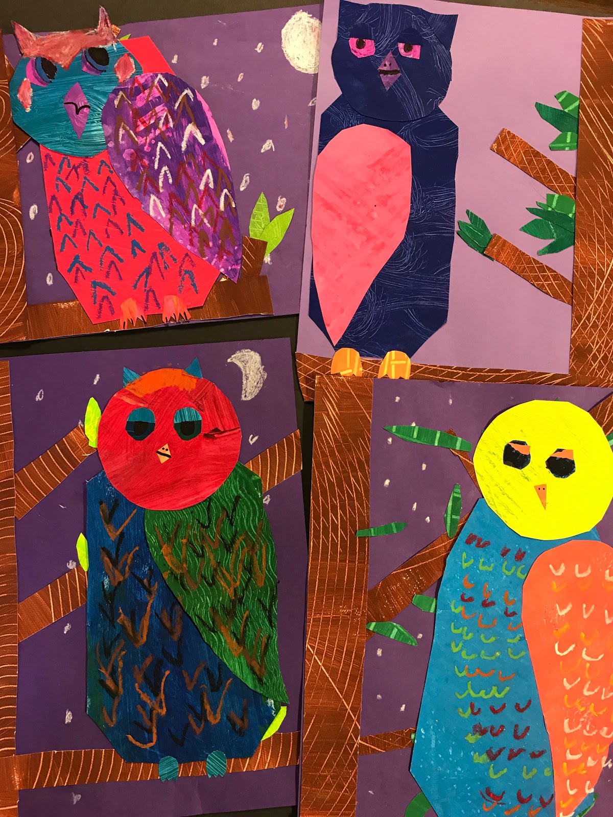 Elements of the Art Room: 2nd Grade Painted Paper Owls