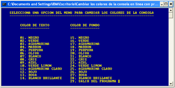 Cambiar los colores de la consola en linea con programa en C - Blog 2000