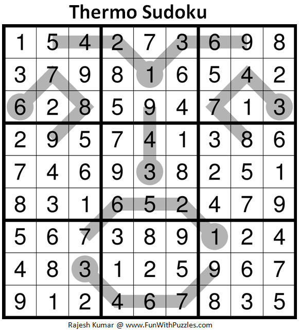 Thermometer Sudoku Puzzle (Fun With Sudoku #372)