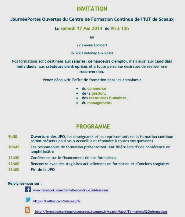 Le blog de la formation continue de L'IUT de Sceaux: INVITATION ...