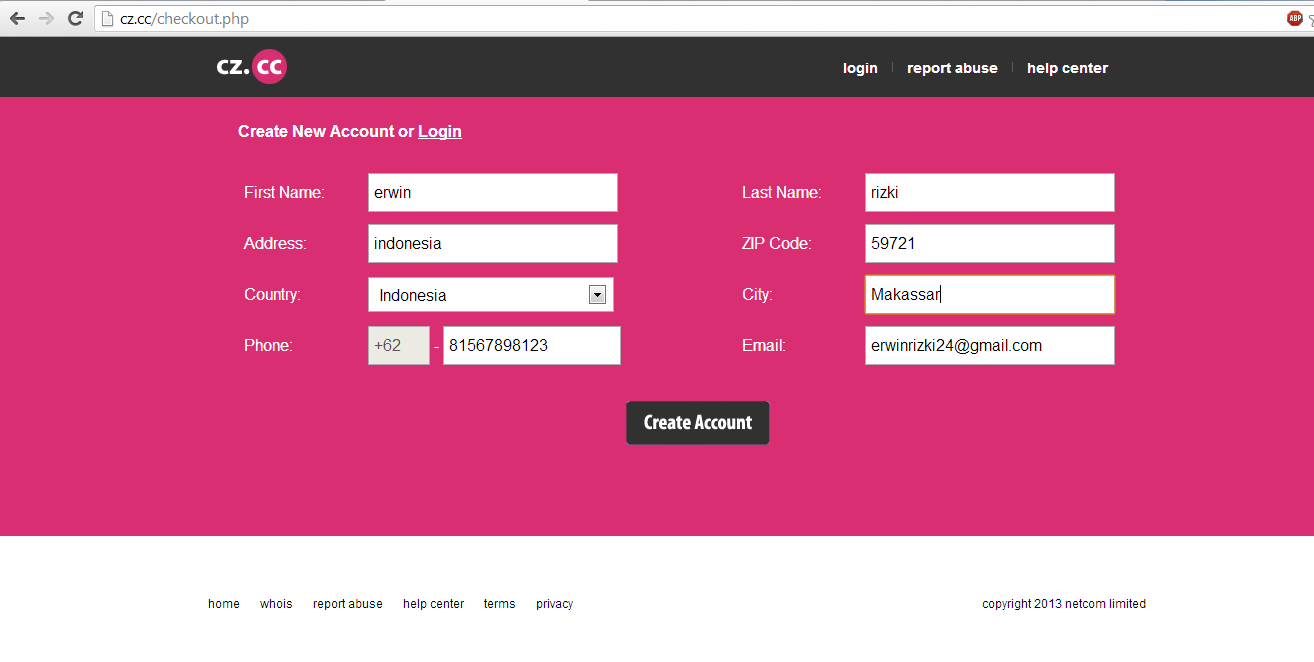 Tugas 2_Cara Daftar Domain di CZ.CC | Erwin Rizki Blog