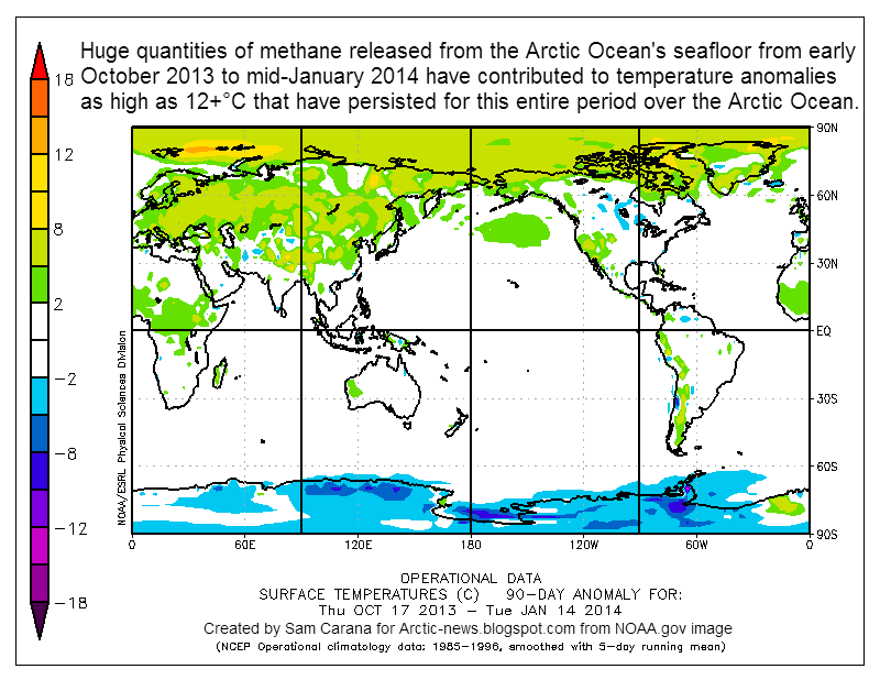 Arctic News: High methane levels over the Arctic Ocean on January 14, 2014