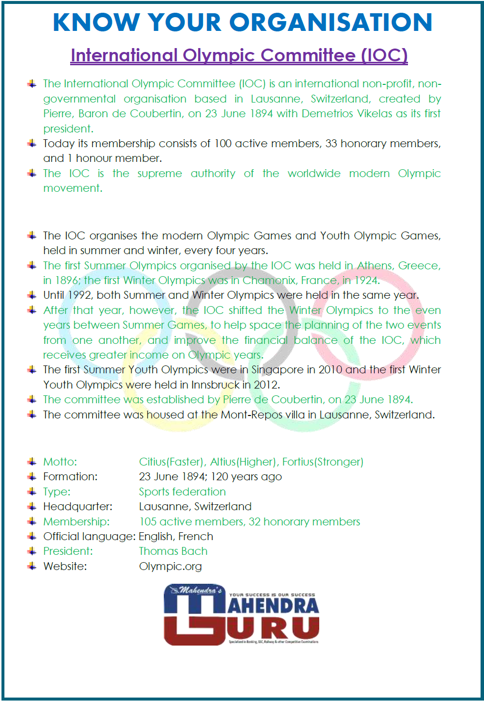 Know Your Organisation : IOC