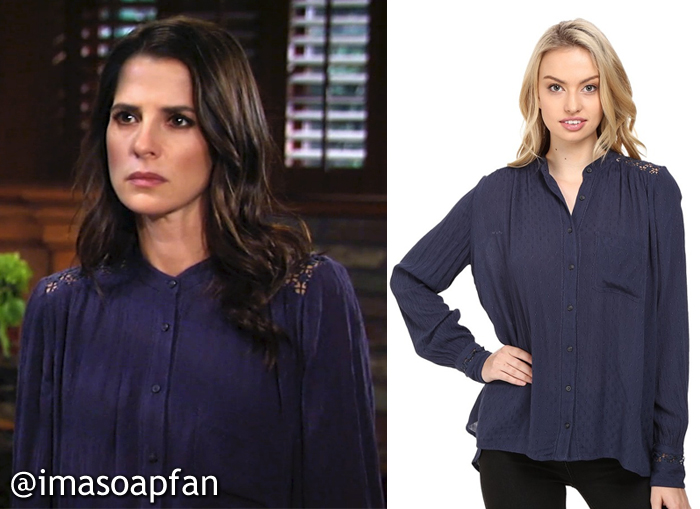 Sam Morgan's Navy Blue Button Down Shirt with Crochet Panels - General ...