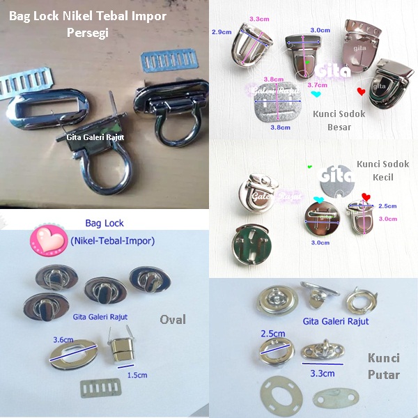 Gita Galeri Rajut: Aksesoris Tas: Kancing Magnet, Bag Lock, Dop Tas ...