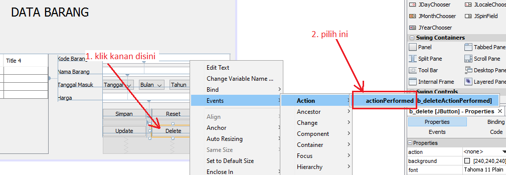 4. Kemudian, silahkan anda ketikkan koding untuk button “Delete ...