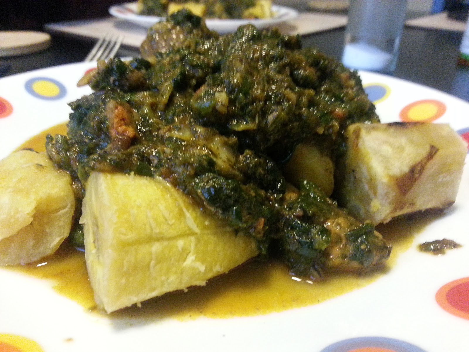 Boiled Plantain with Afang Vegetable Sauce