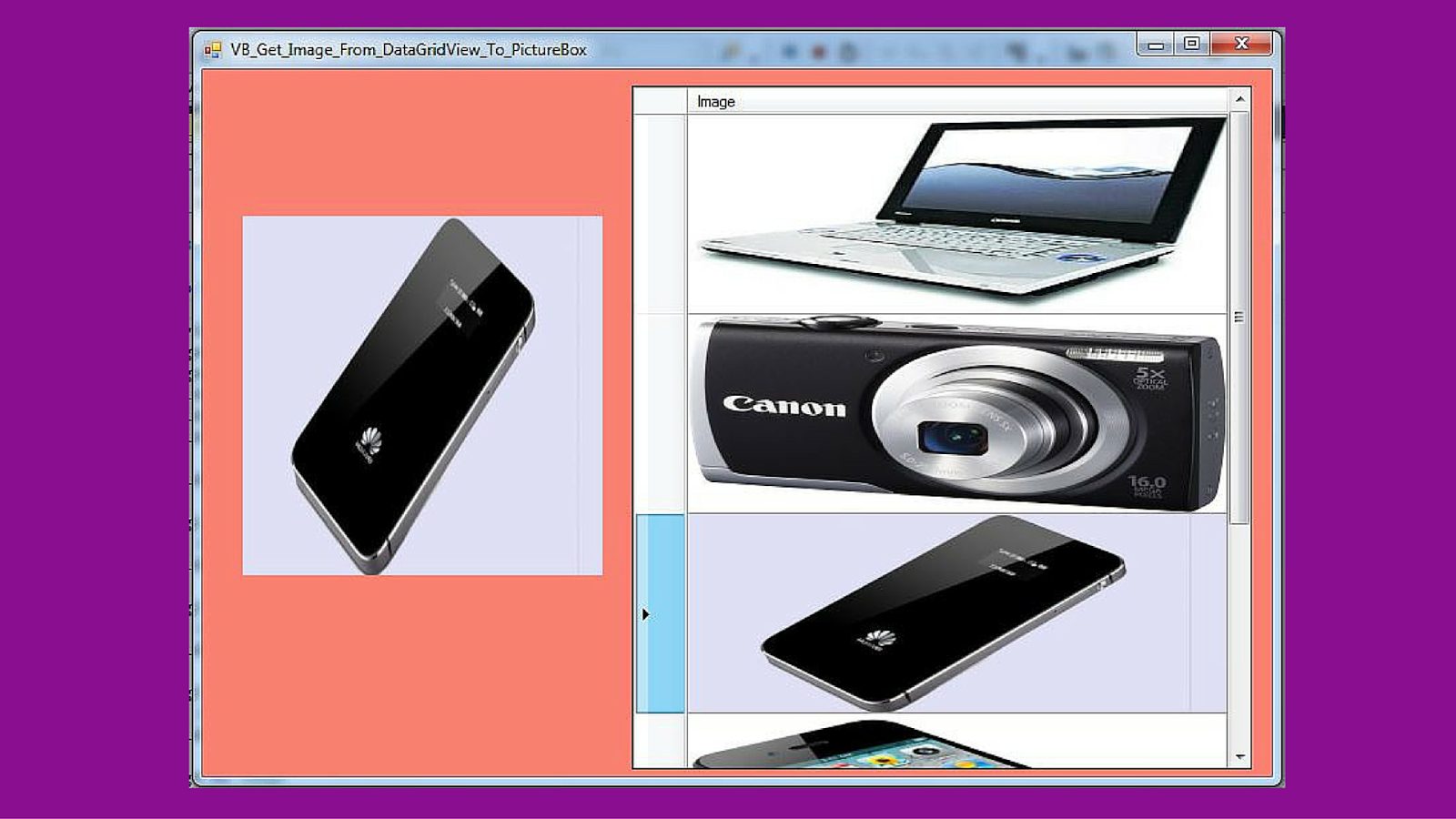 Vbnet How To Get Image From Datagridview To Picturebox Using Vbnet C Javaphp
