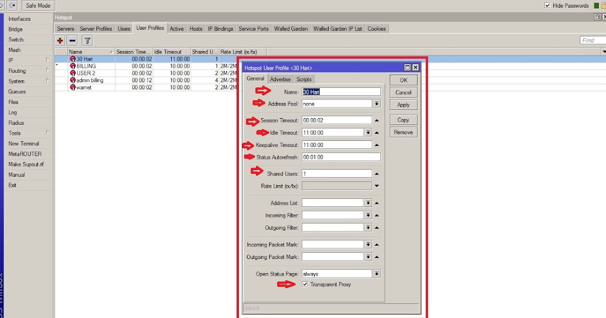 Penjelasan Tentang Menu Users Profiles Hotspot Pada Mikrotik Rb750