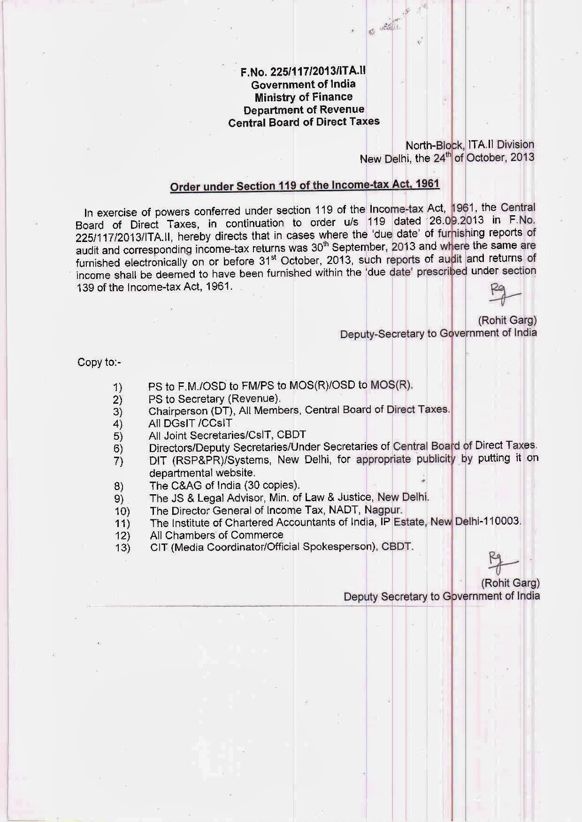 Last Date For Filing Income Tax Returns Extended To 31st Oct 2013 Where
