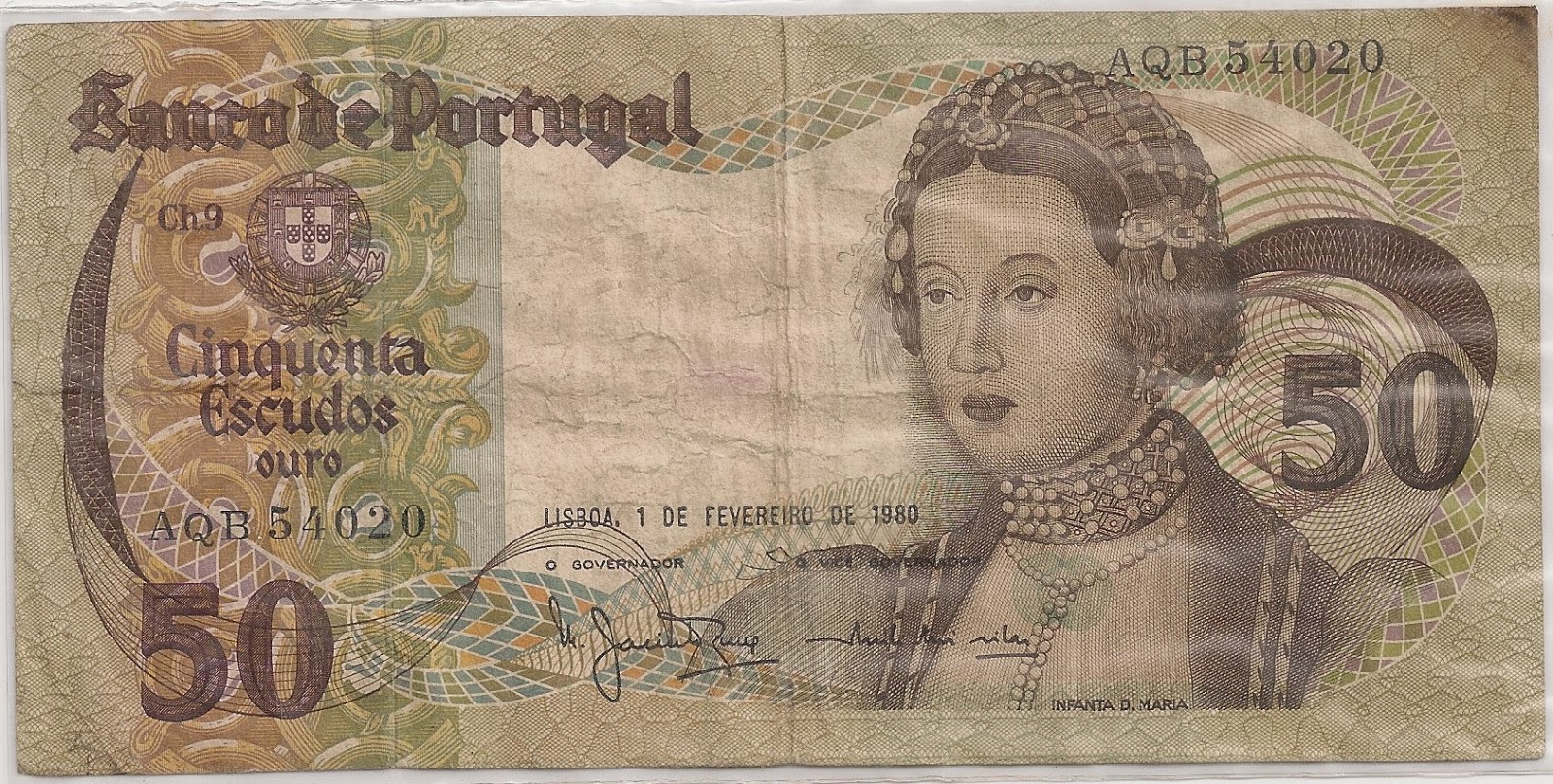 O Sótão dos Colecionadores: NOTA PORTUGUESA DE 50 ESCUDOS DE 1980.