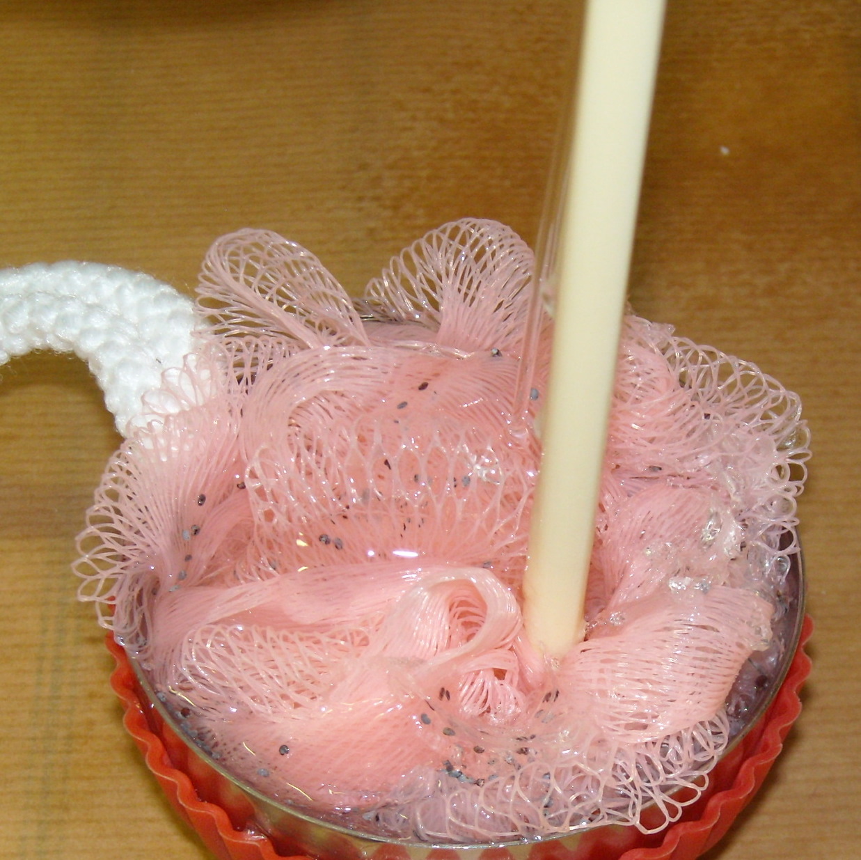 Riverlea Soap: Snowball – a strawberry-scrunchie-soap on a roap!