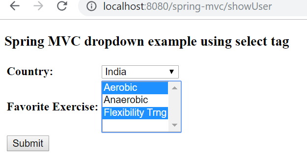 Spring MVC Dropdown Example Using Select, Option And Options Tag | Tech Tutorials