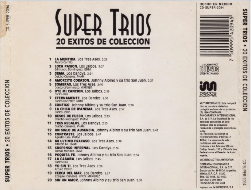 SUPER TRIOS - 20 EXITOS DE COLECCION - 1996 - Omar Longhi