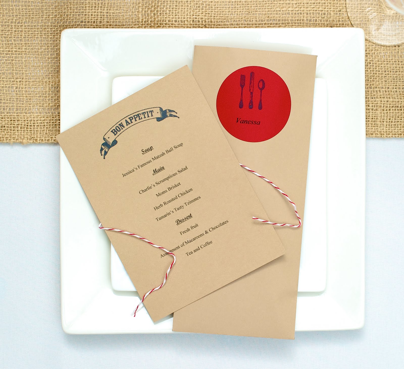 Pretty Domestic: Red and "Kraft Paper" Brown Dinner Party
