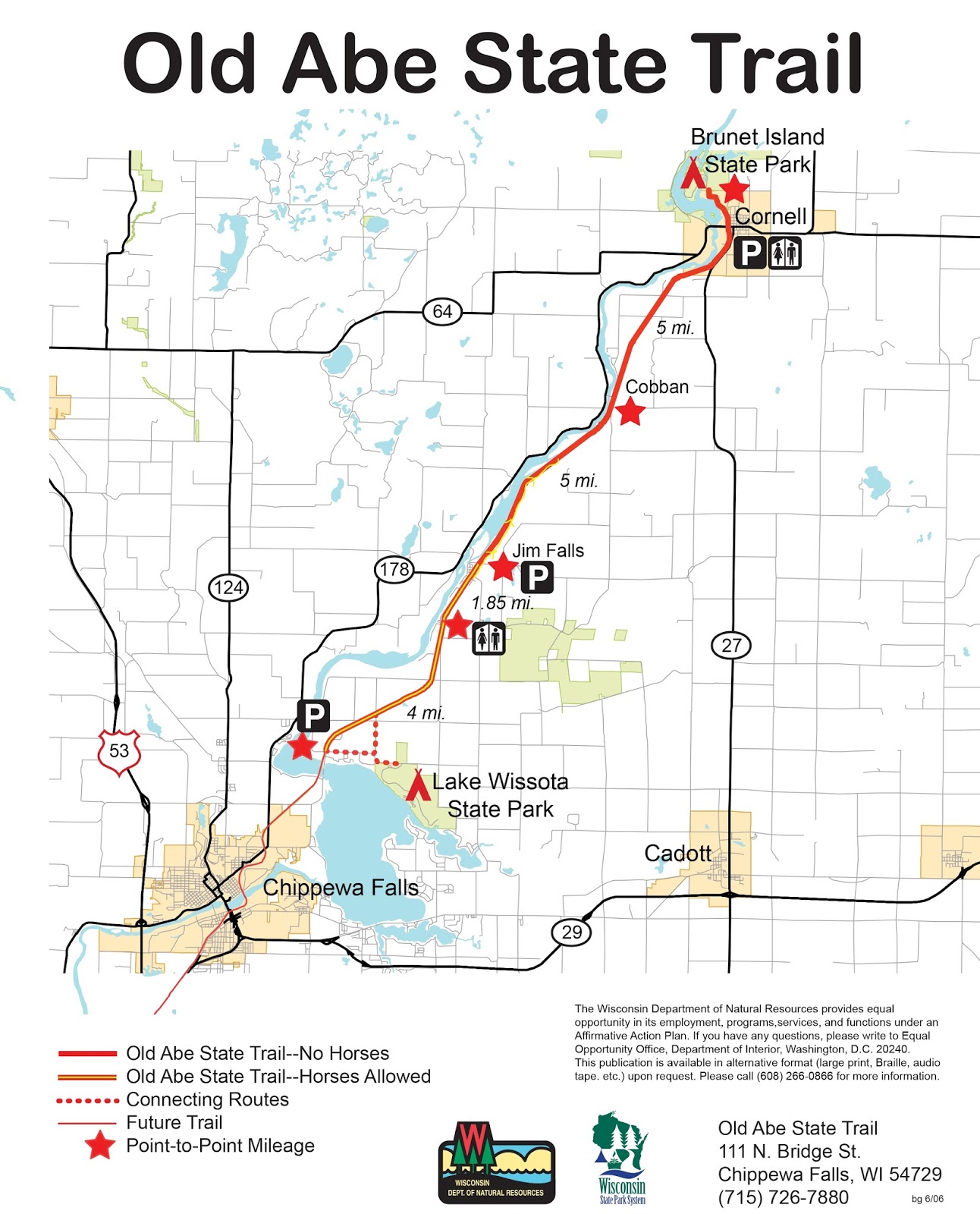 Day Hiking Trails: Trail heads along Chippewa River reservoir