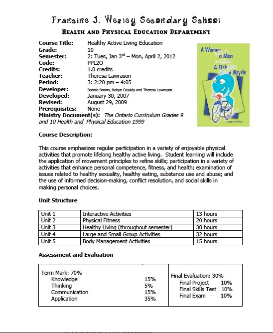 Theresa's Gr 9 and 10 Girl's Healthy Active Living