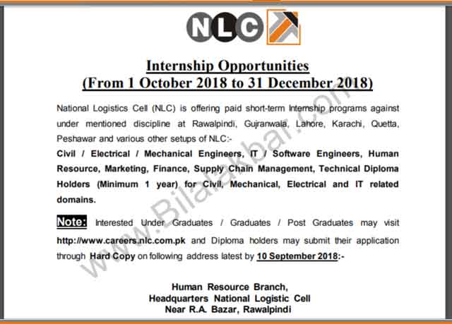 Internship Opportunities In National Logistic Cell (NLC) 2018
