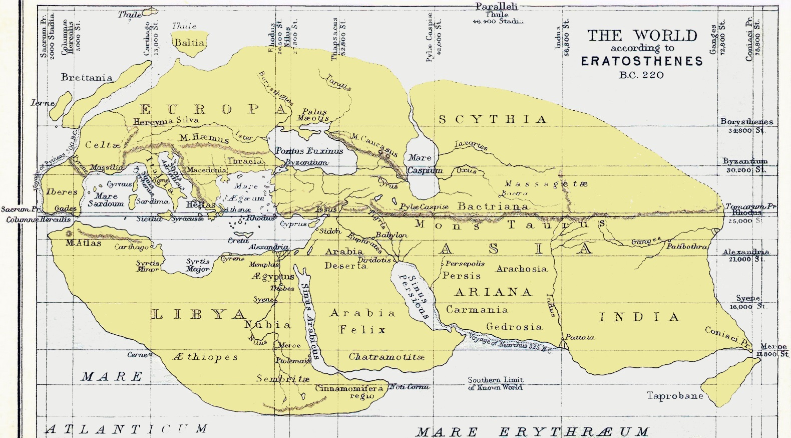 Histo é História: MAPAS HISTÓRICOS - MAPA DE ERATÓSTENES (220 A.C.)
