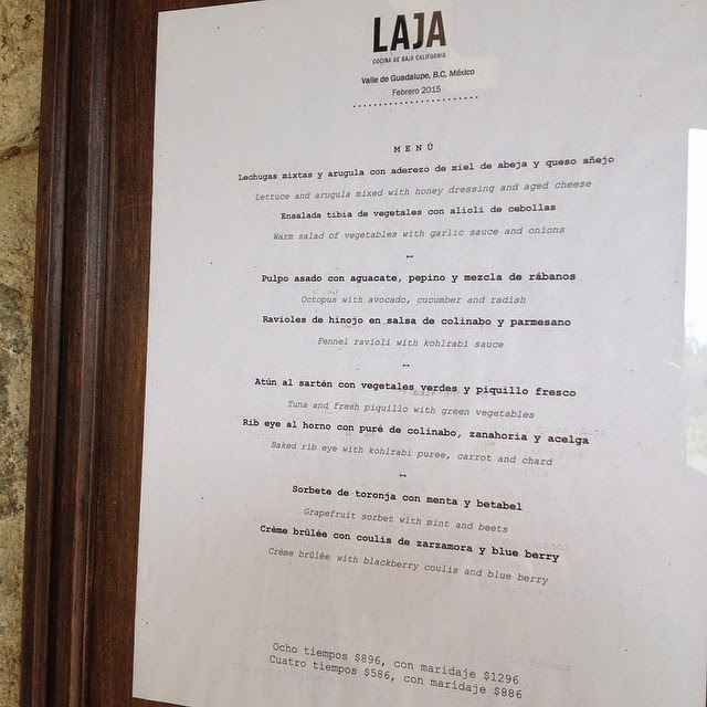 Notas del Valle de Guadalupe: Menu Report: Laja