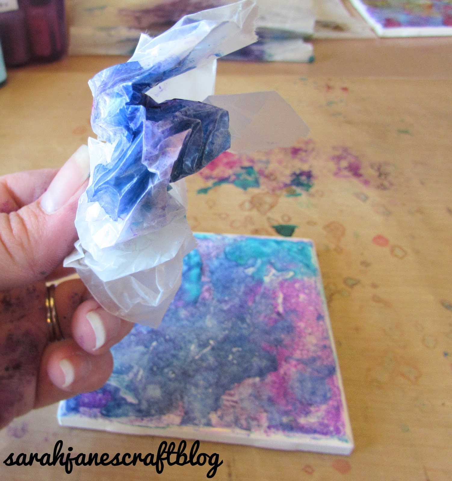 Applying Alcohol Ink with Wax Paper
