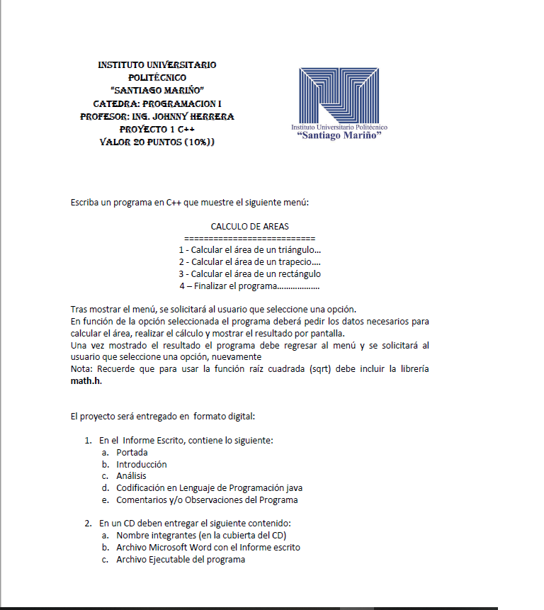 Ing. Johnny Herrera Ingenieria de Sistemas Programacion: Proyecto 1 ...