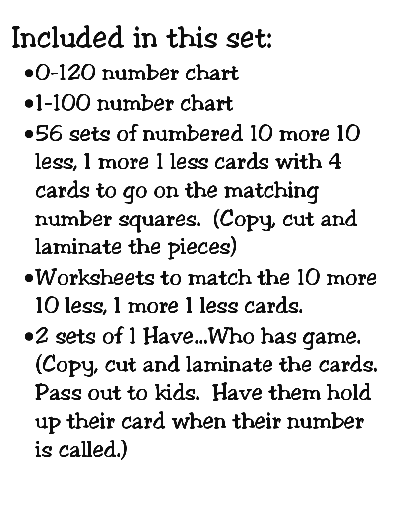First Grade Funtastic: Number Sense: 10 More, 10 Less