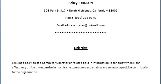 Computer Operator Resume Templates In Word Format Free Download