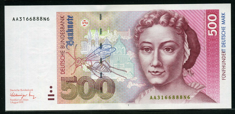 German currency 500 Deutsche Mark banknote Maria Sibylla Merian, 1991 ...