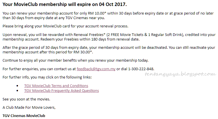 PRODUCT REVIEW : TGV MOVIE CLUB MEMBER