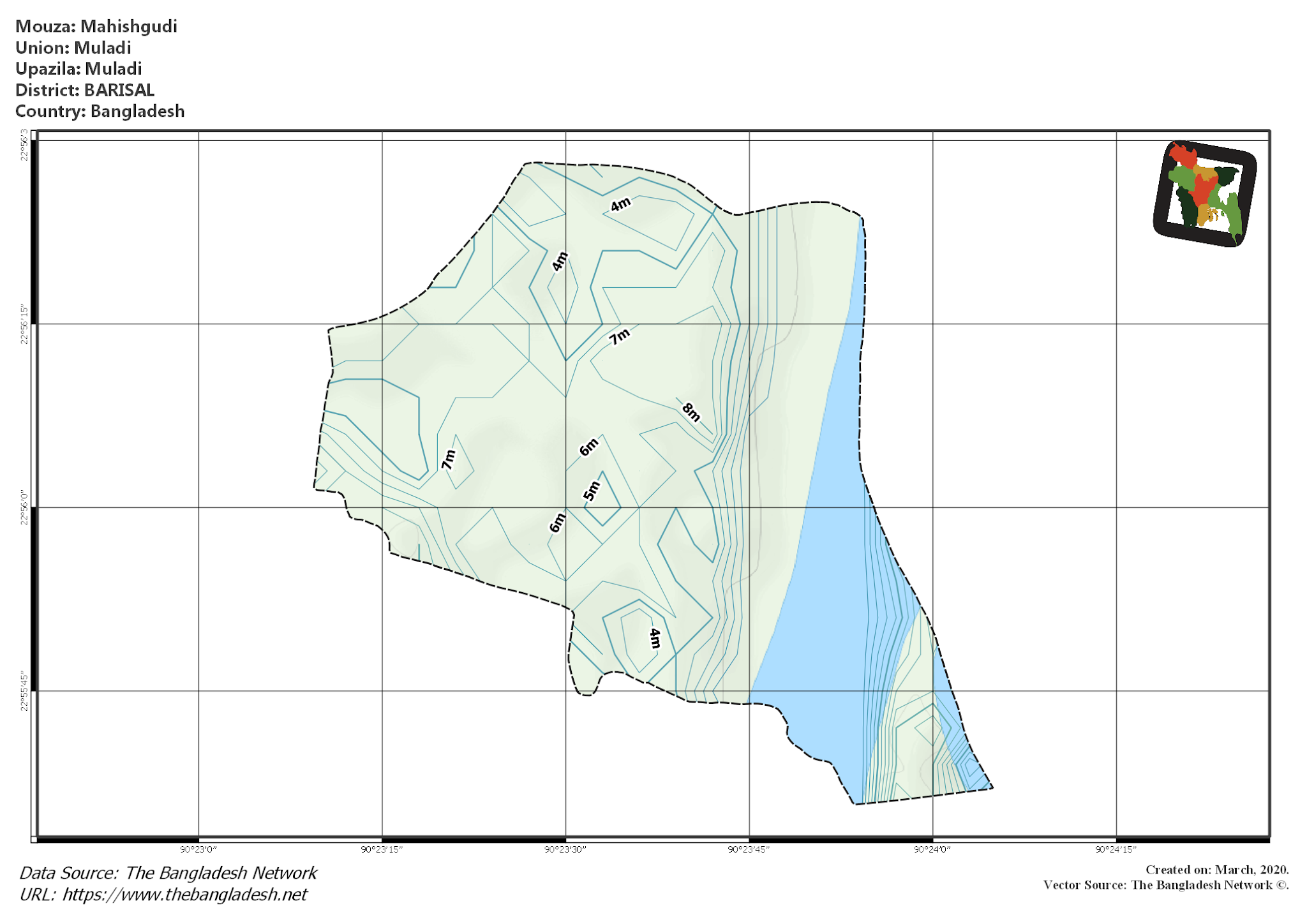 Map of Mahishgudi Mouza, Muladi, Barisal