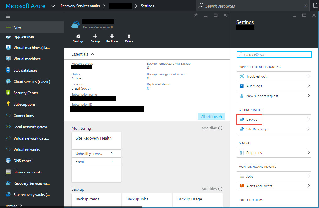 Recovery Services Vault no Microsoft Azure : Michel Jatobá