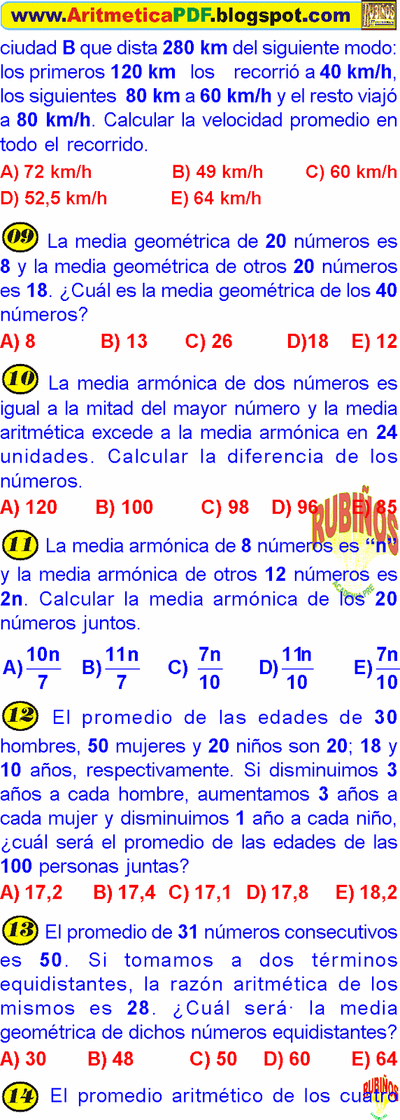 PROMEDIOS EJEMPLOS Y EJERCICIOS RESUELTOS