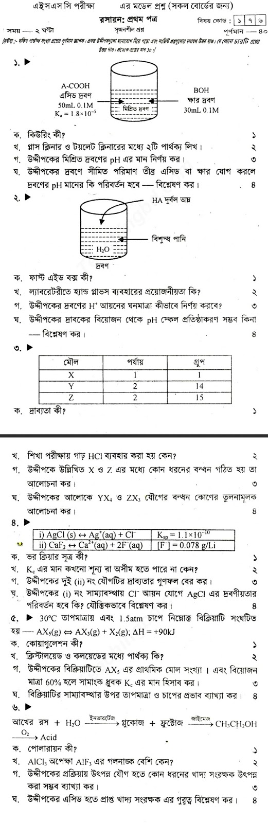 HSC Chemistry 1st Paper Model Question - 04